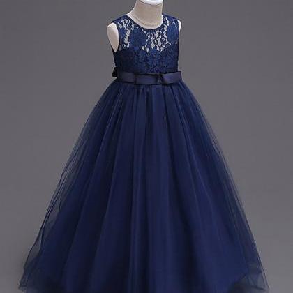Navy Blue Lace Flower Girl Dresses Tulle Kids Ball Gown Dress on Luulla