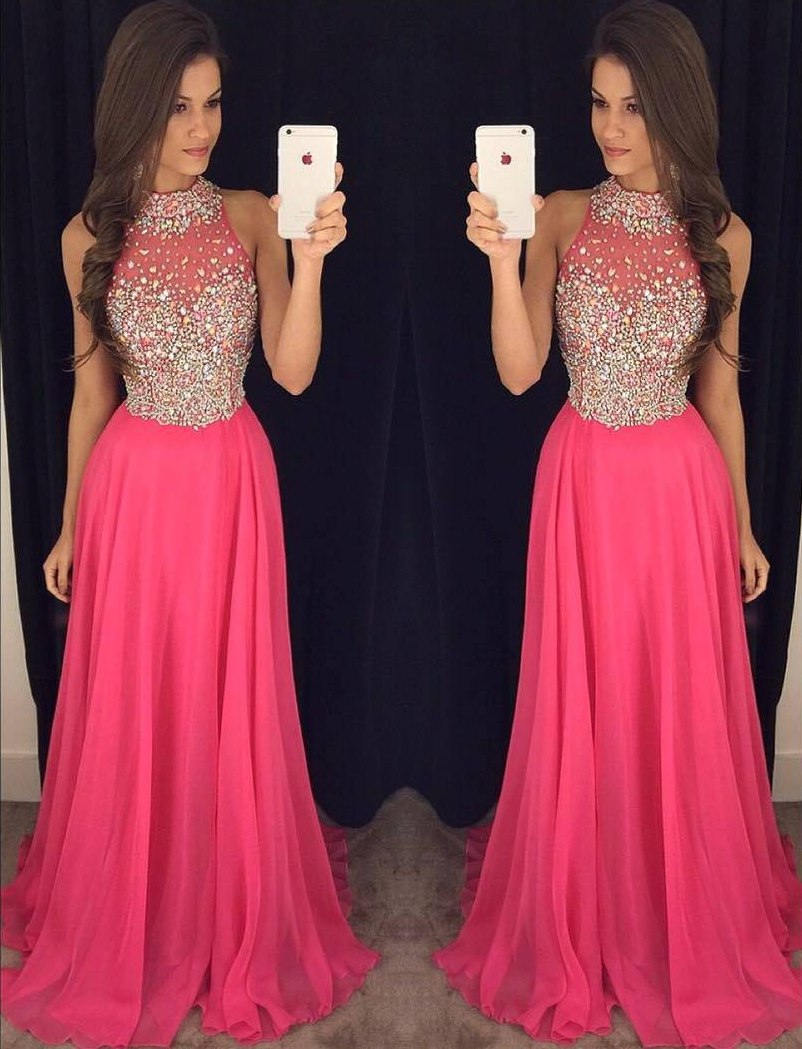 Rose Red Crystalsprom Dresses Long Chiffon Party Dress on Luulla